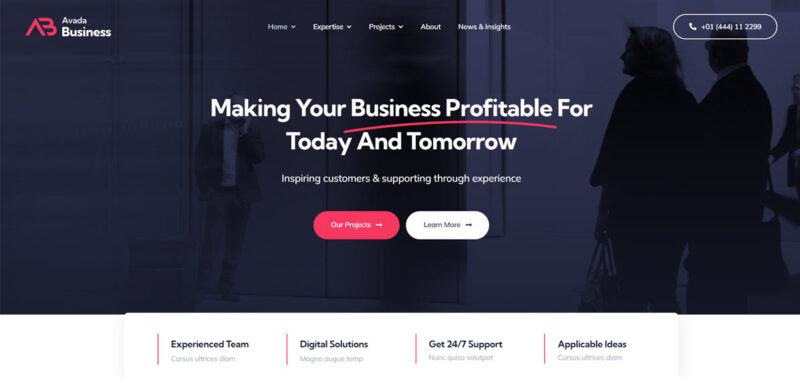 Avada Business - A Fully Customizable Avada Pre-built Website for WordPress