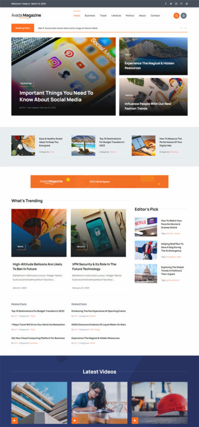 Avada Magazine - A Fully Customizable Avada Pre-built Website for WordPress